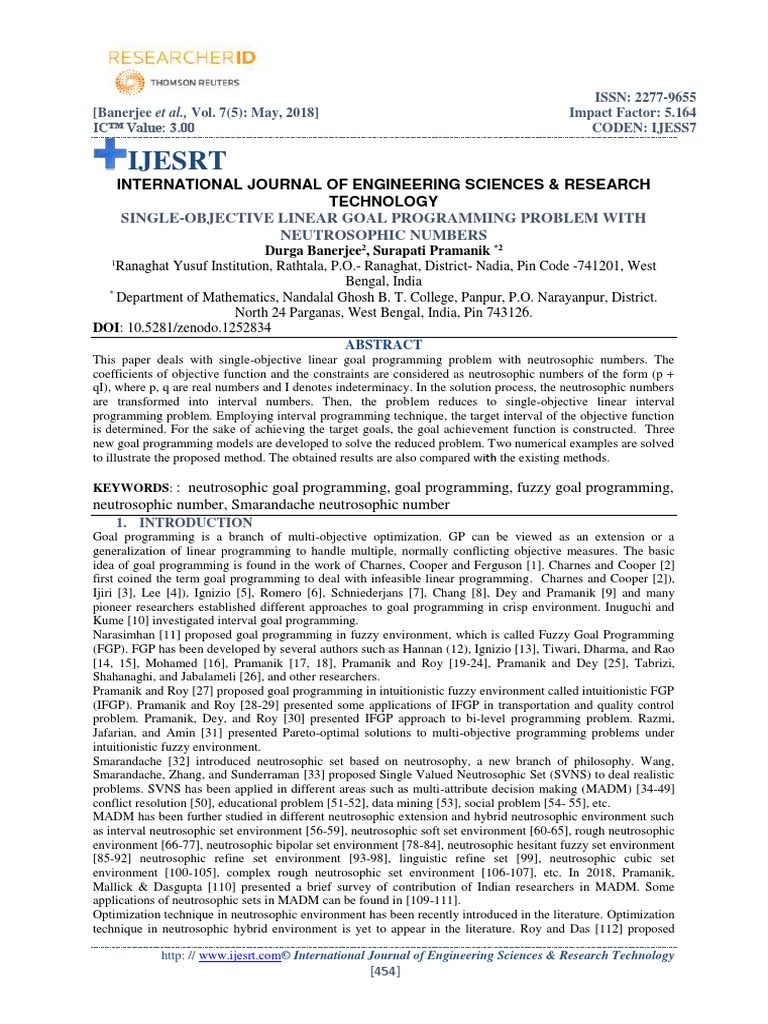 Single-Objective Linear Goal Programming Problem With Neutrosophic ...