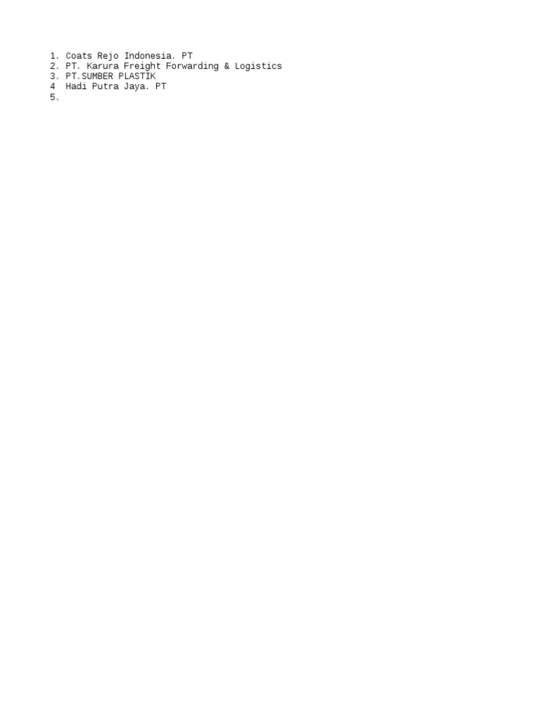 Coats Rejo Indonesia. PT 2. PT. Karura Freight Forwarding & Logistics 3 ...