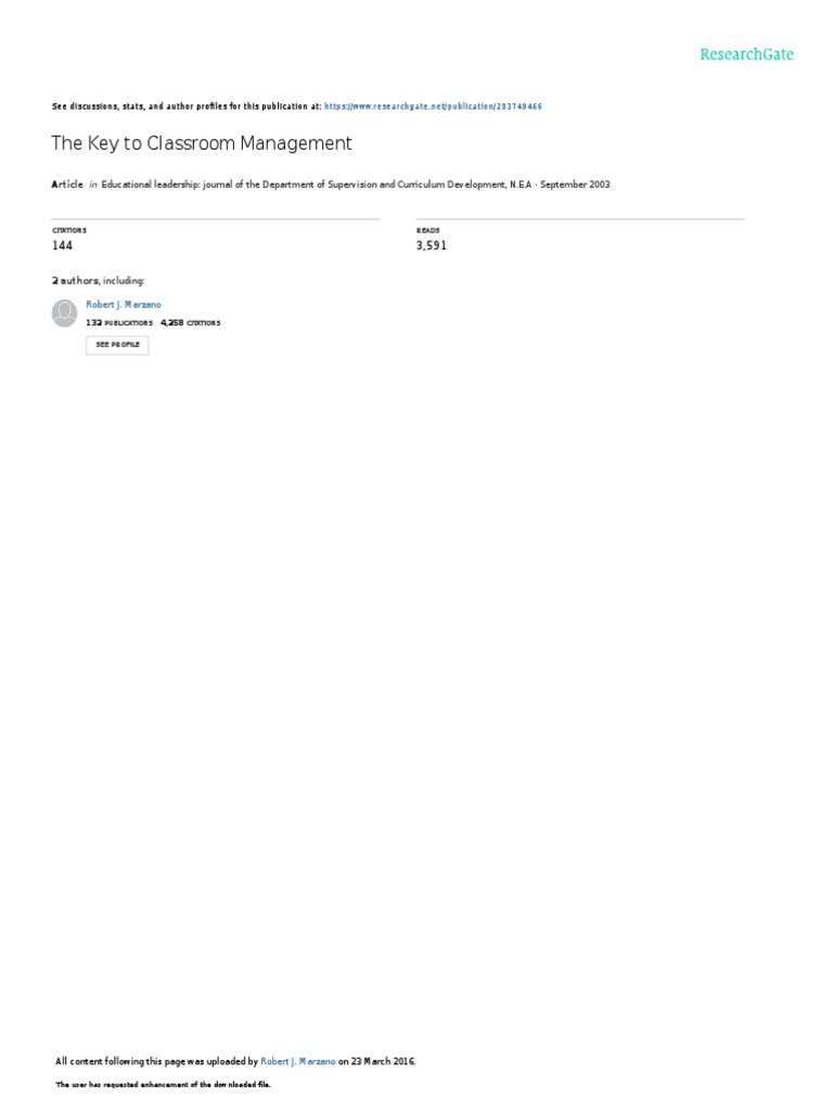 The Key To Classroom Management | PDF | Classroom Management | Teachers