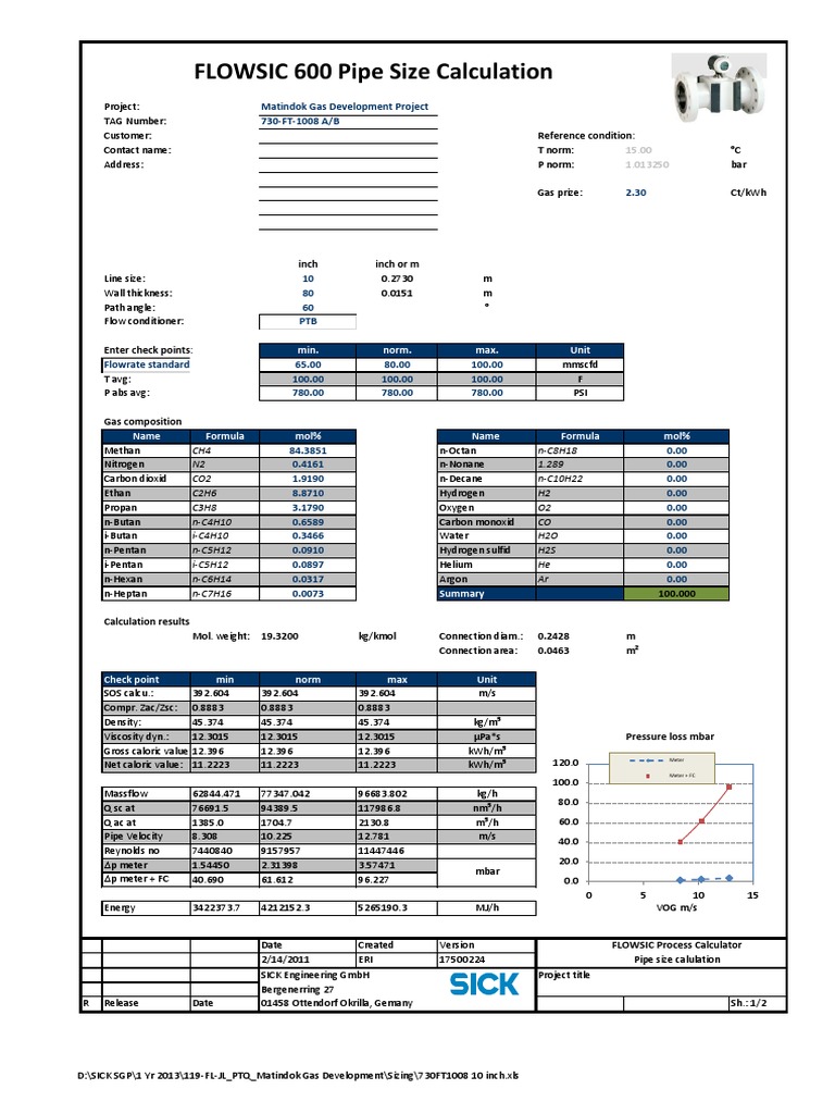 FLOWSIC 600 Pipe Size Calculation: Reference Condition | PDF | Argon ...