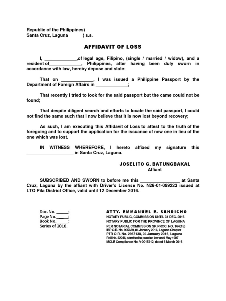 Affidavit of Loss Form-3 | PDF