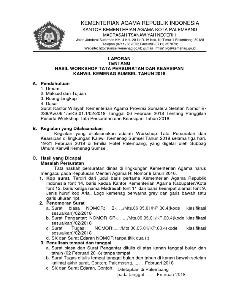 Laporan Workshop Tata Persuratan Kemenag | PDF