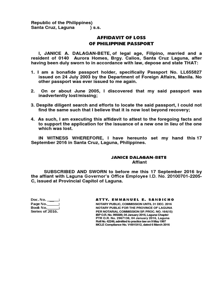 Affidavit of Loss Form-5