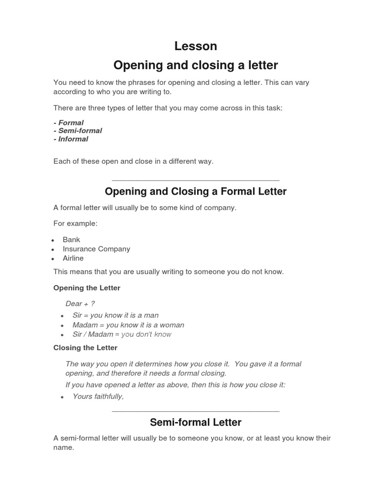 Opening and Closing A Letter | PDF