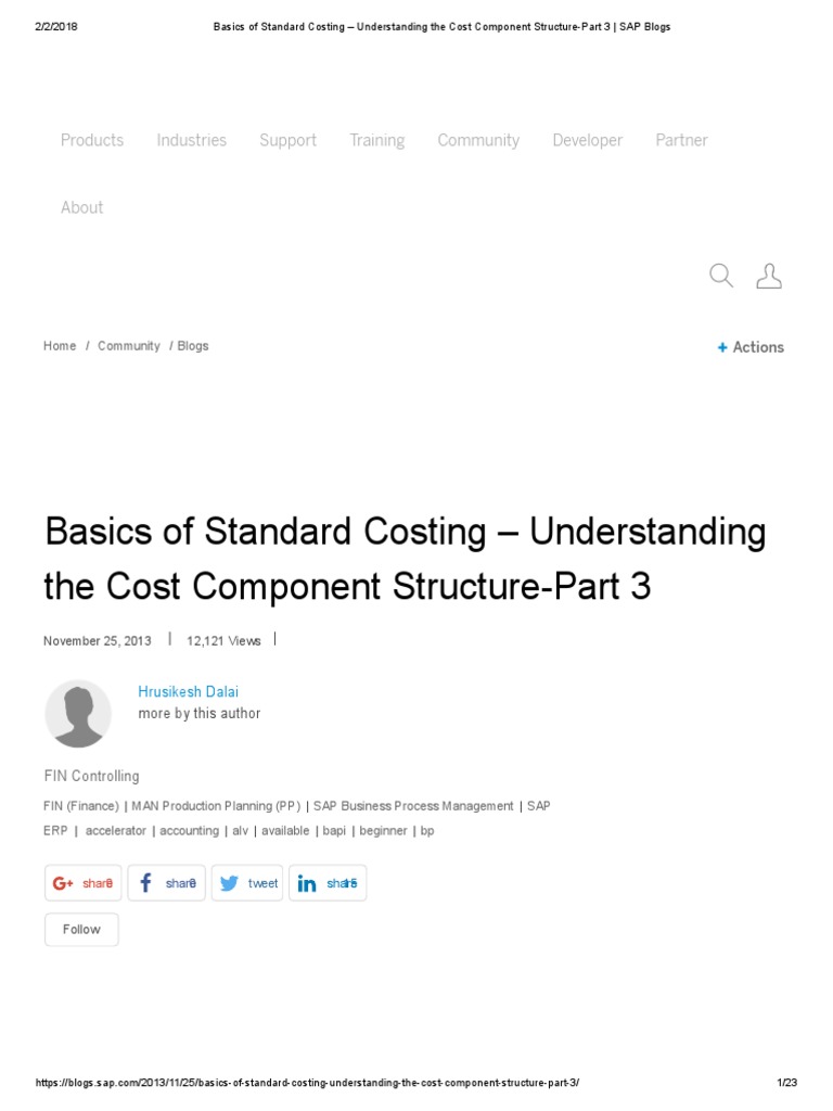 Basics of Standard Costing - Understanding The Cost Component Structure ...