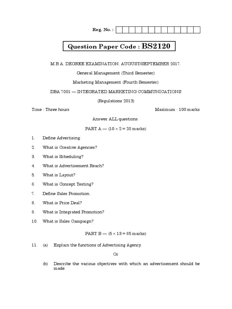 IMC Integrated Marketing Communication Anna Universty Question Paper ...