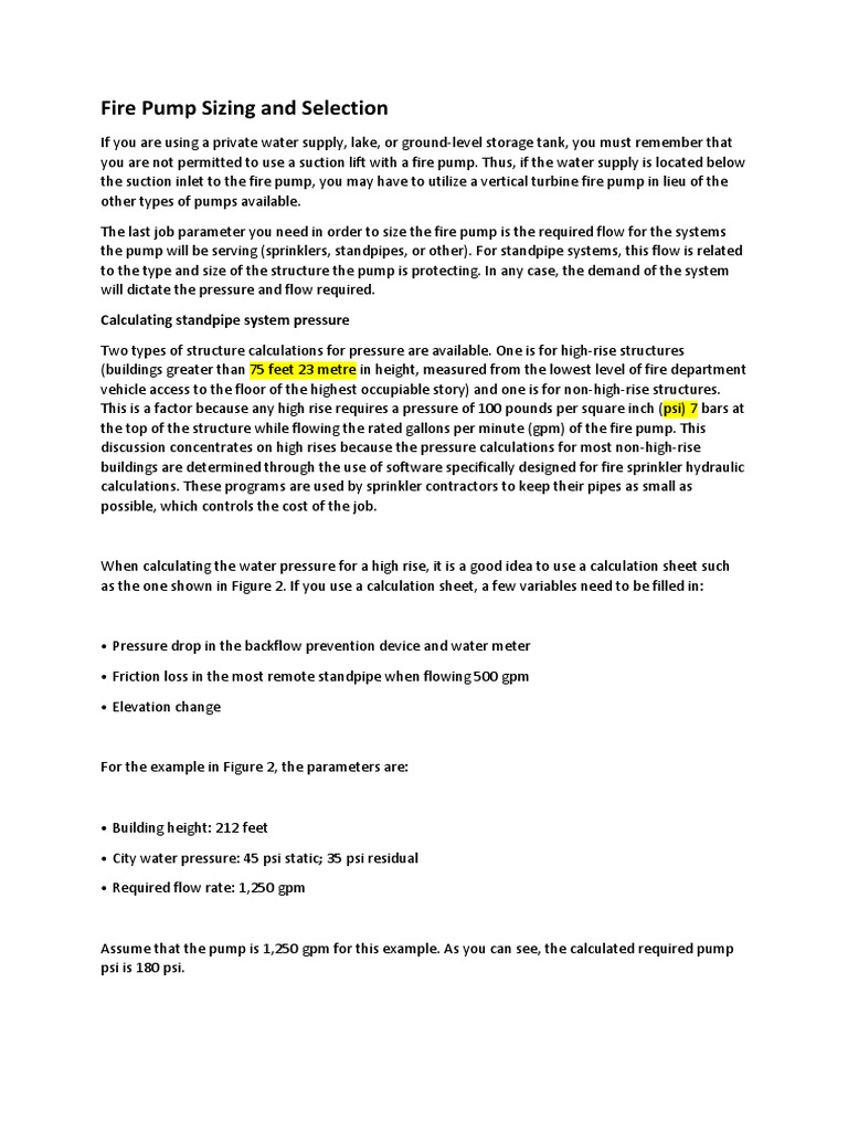 Fire Pump Sizing and Selection | PDF | Fire Sprinkler System | Pump