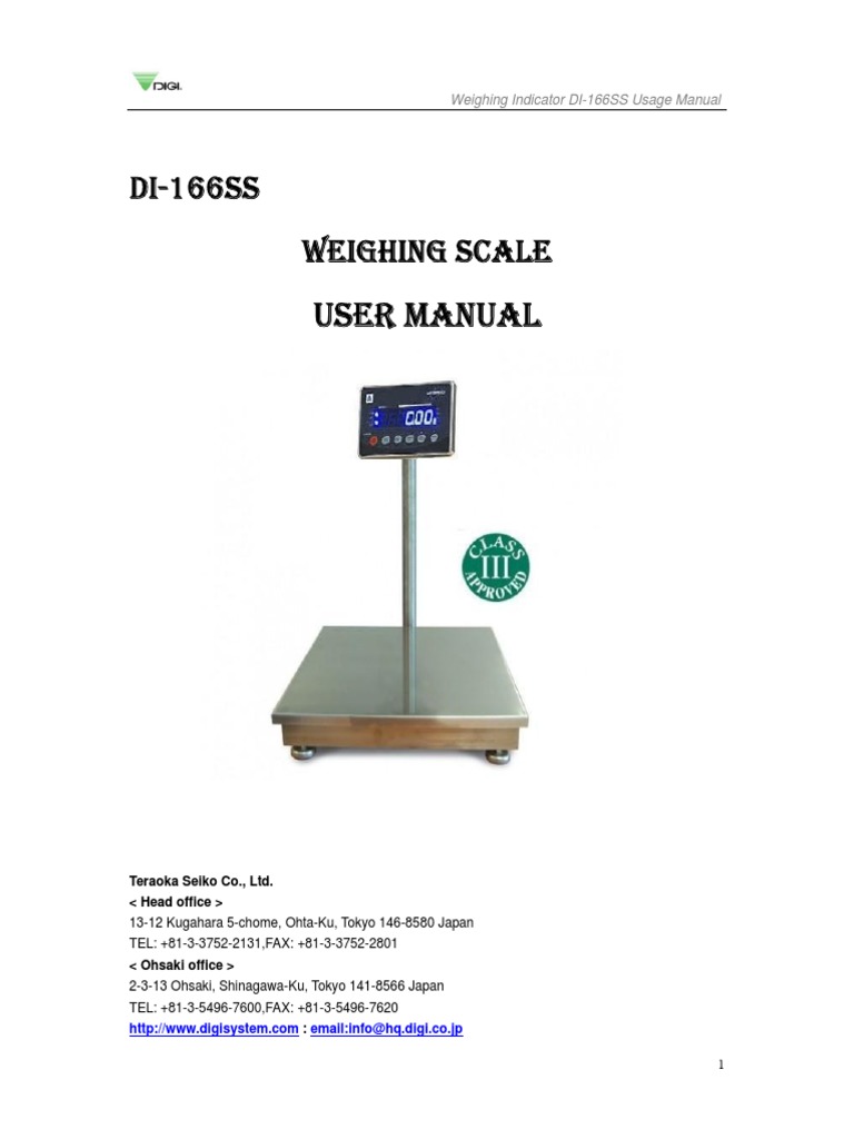 Cân DIGI DI 166SS | PDF | Weighing Scale | Electrical Connector