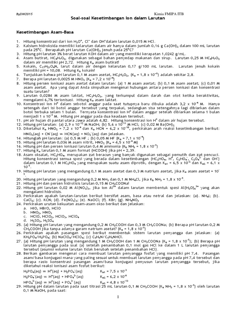 3-SOAL LATIHAN Kesetimbangan Asam Basa PDF | PDF