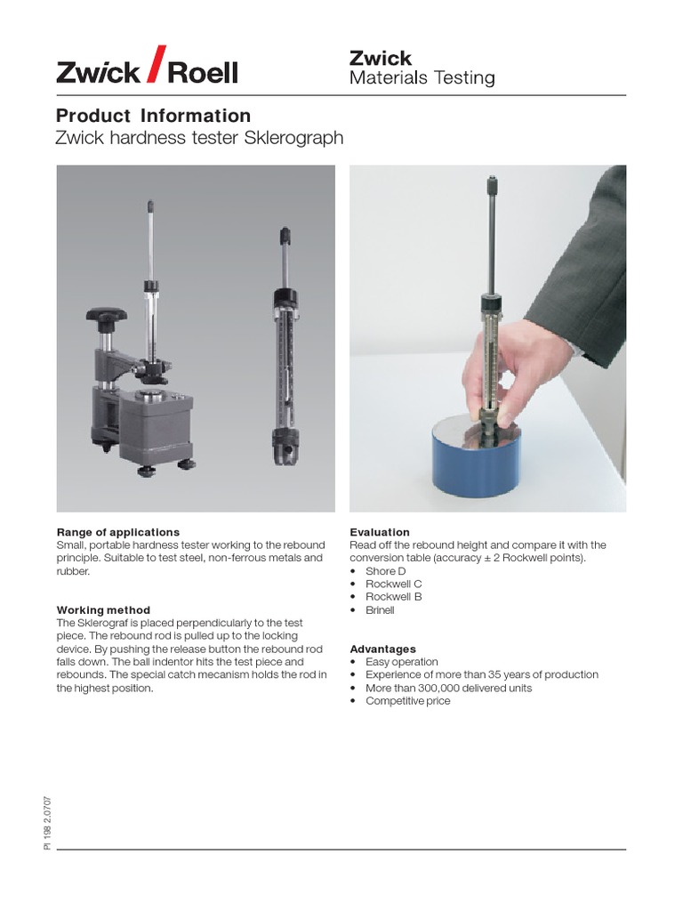 Zwick Sklerograph Portable Hardness Tester | PDF | Hardness | Nature