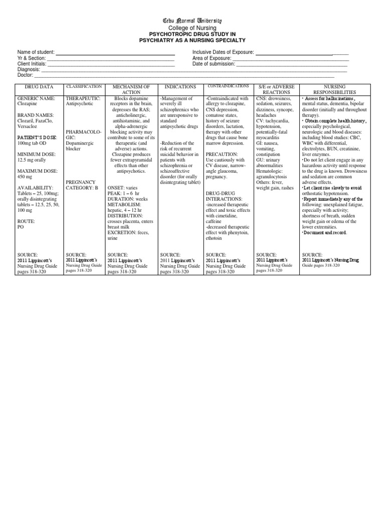 Versacloz: Nursing Drug Overview | PDF | Clozapine | Drugs