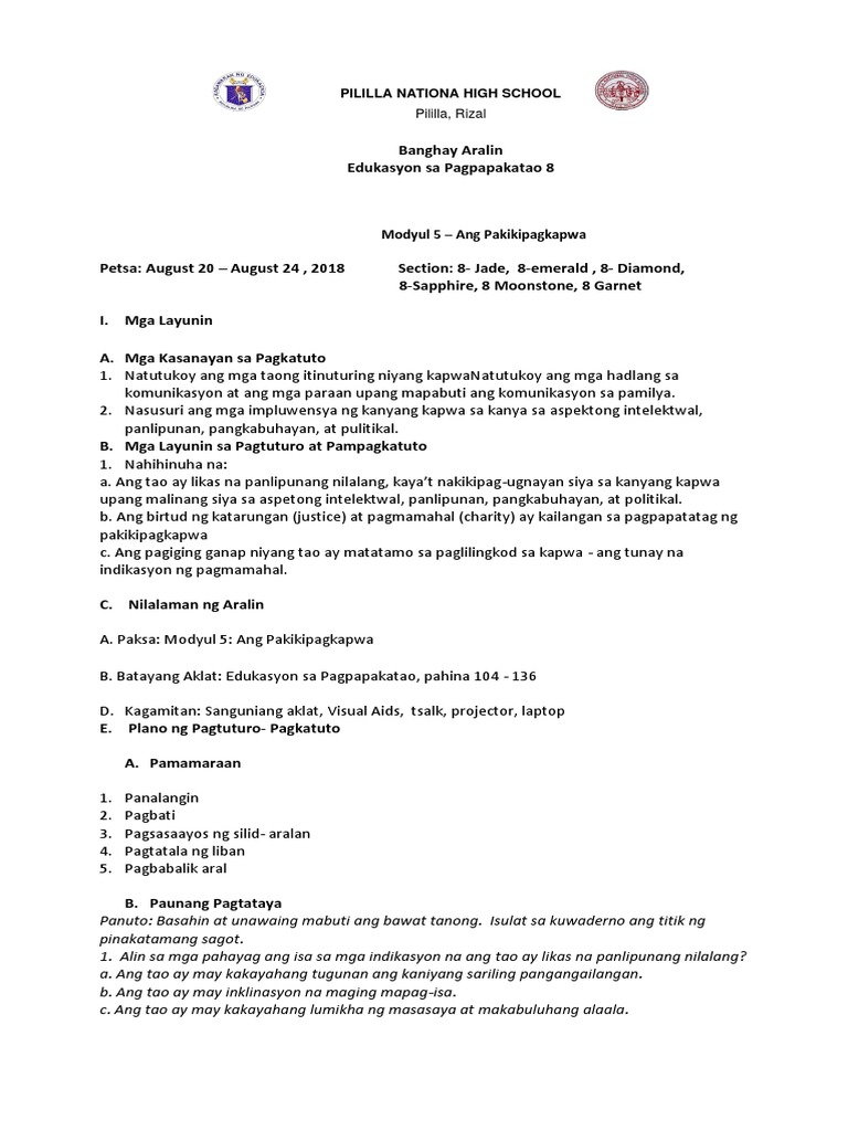 Esp Lesson Plan - Modyul 5 | PDF