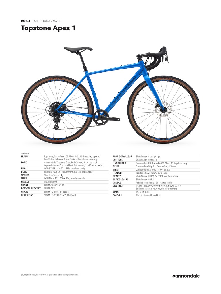 c19 Topstone Apex1 Spec Sheet | PDF | Wheeled Vehicles | Adventure Travel