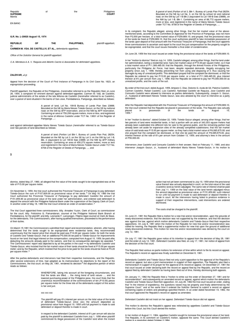 Republic VS Castelvi | PDF | Lease | Eminent Domain