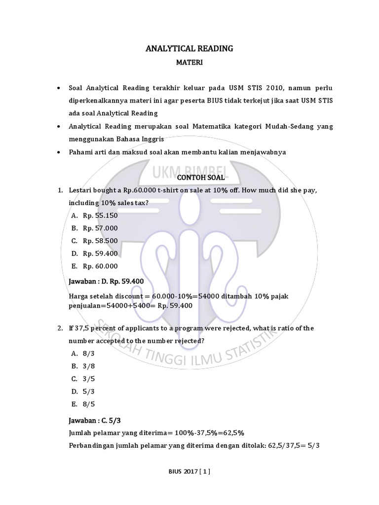 Analytical Reading Practice for USM STIS | PDF | Art