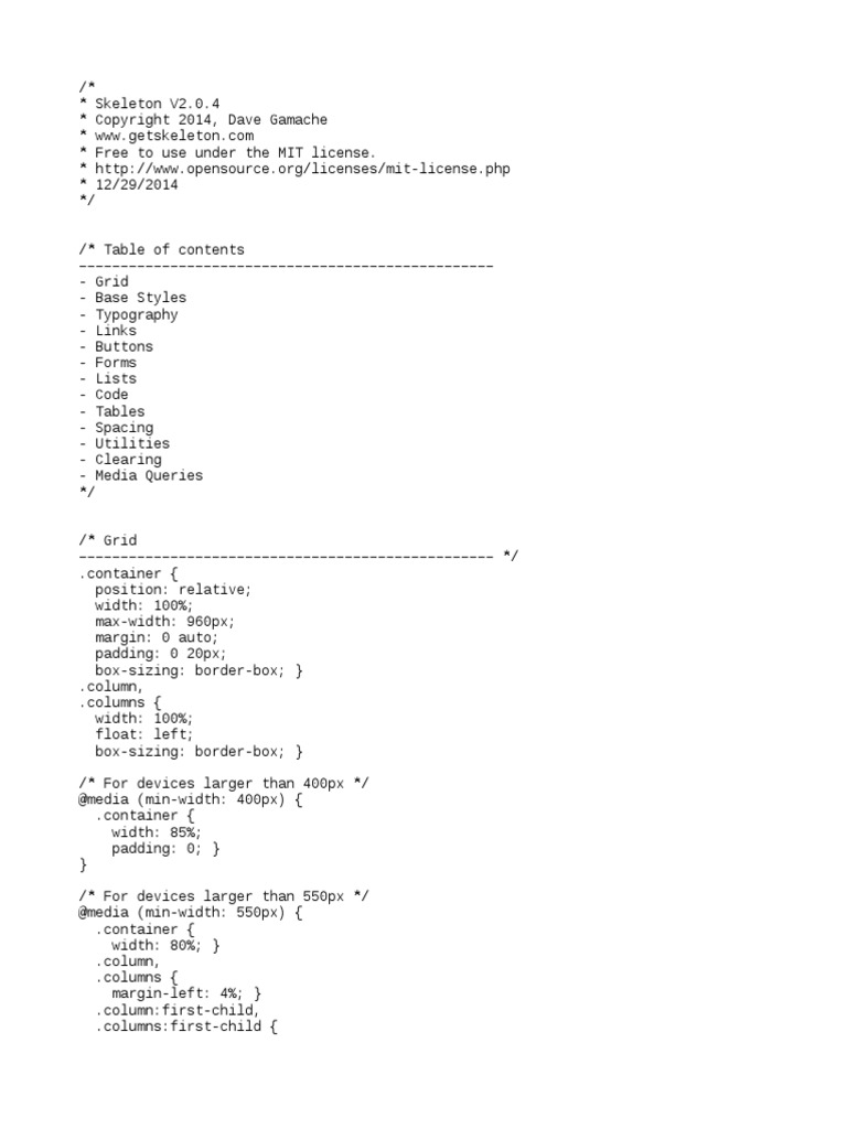 Skeleton CSS | PDF | Text | Human–Computer Interaction