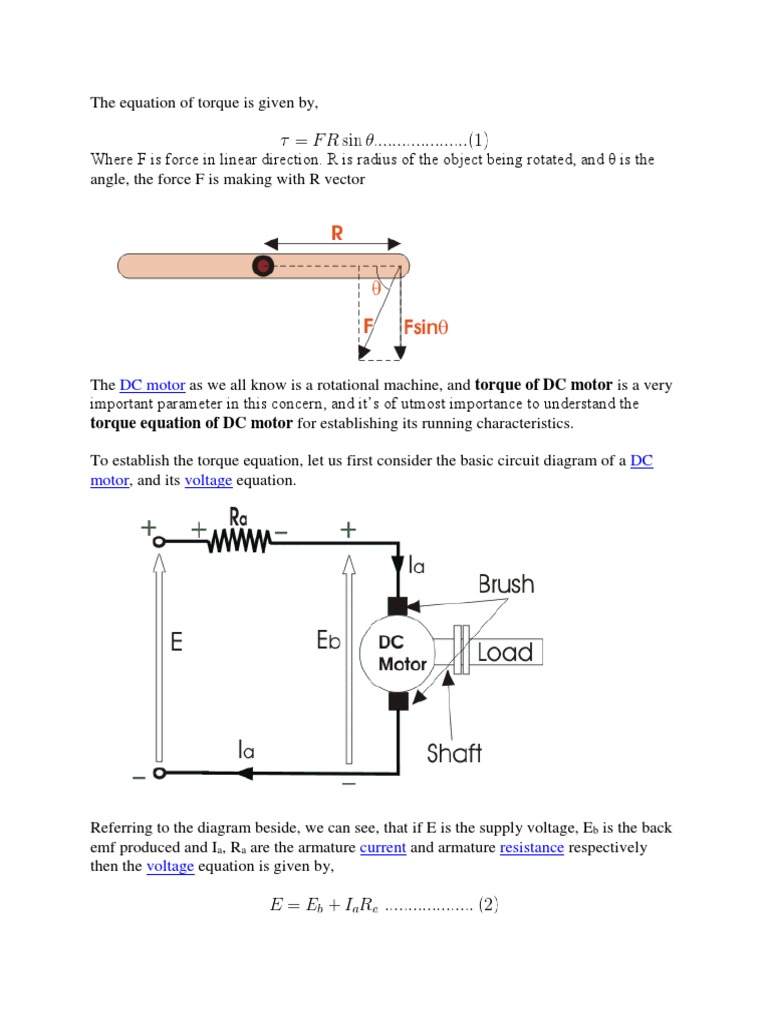 Torque Equation Derivation for DC Motor | PDF