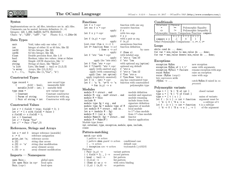The OCaml Language | PDF | Subroutine | Computer Programming