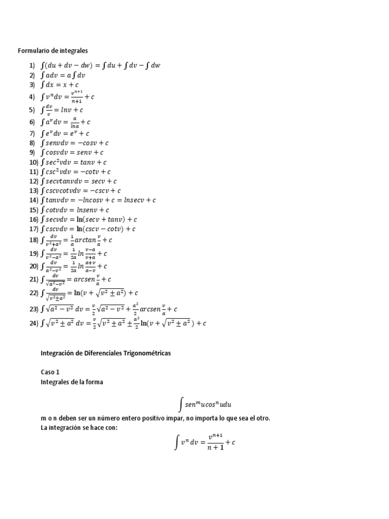 Formulario Completo de Integrales | PDF | Fracción (Matemáticas) | Integral