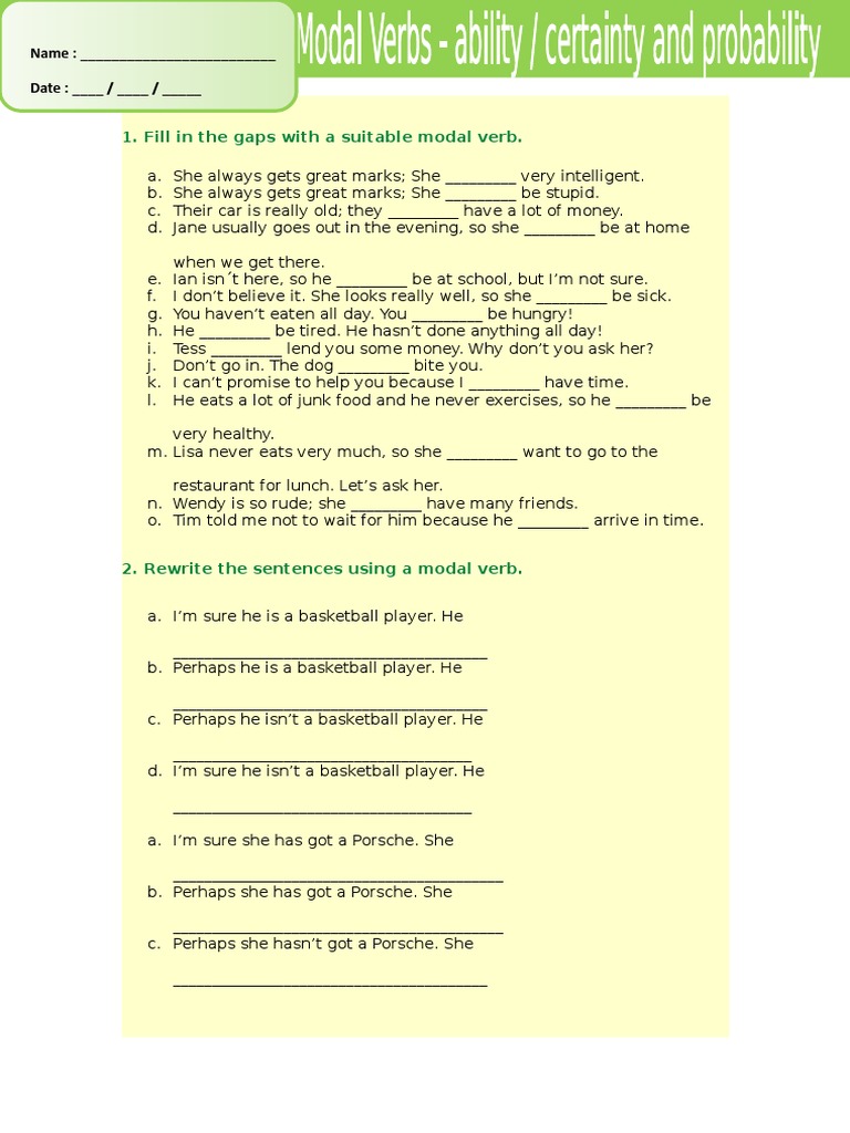 Modal Verbs Ability Certainty and Probability | PDF