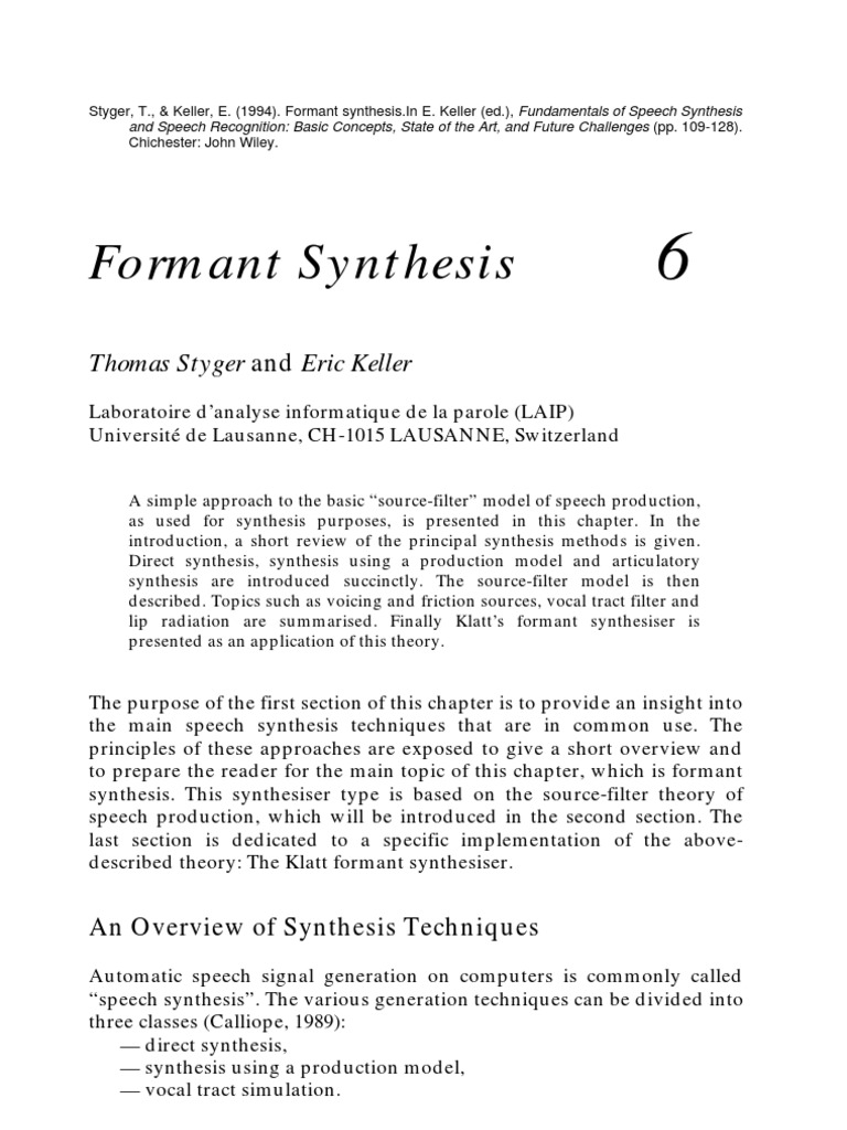 Formant Synthesis | PDF | Speech Synthesis | Synthesizer