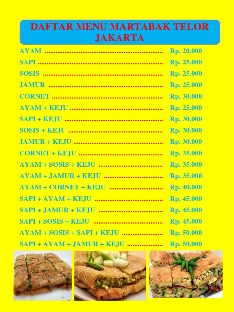 Daftar Menu Martabak Telor Jakarta | PDF | Bisnis | Pengelolaan ...