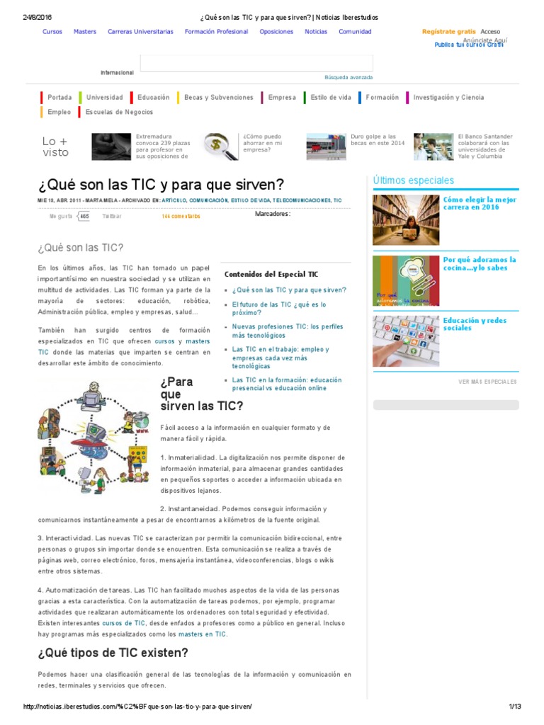 ¿Qué Son Las TIC y para Que Sirven - Noticias Iberestudios | PDF | Tecnología de información y ...