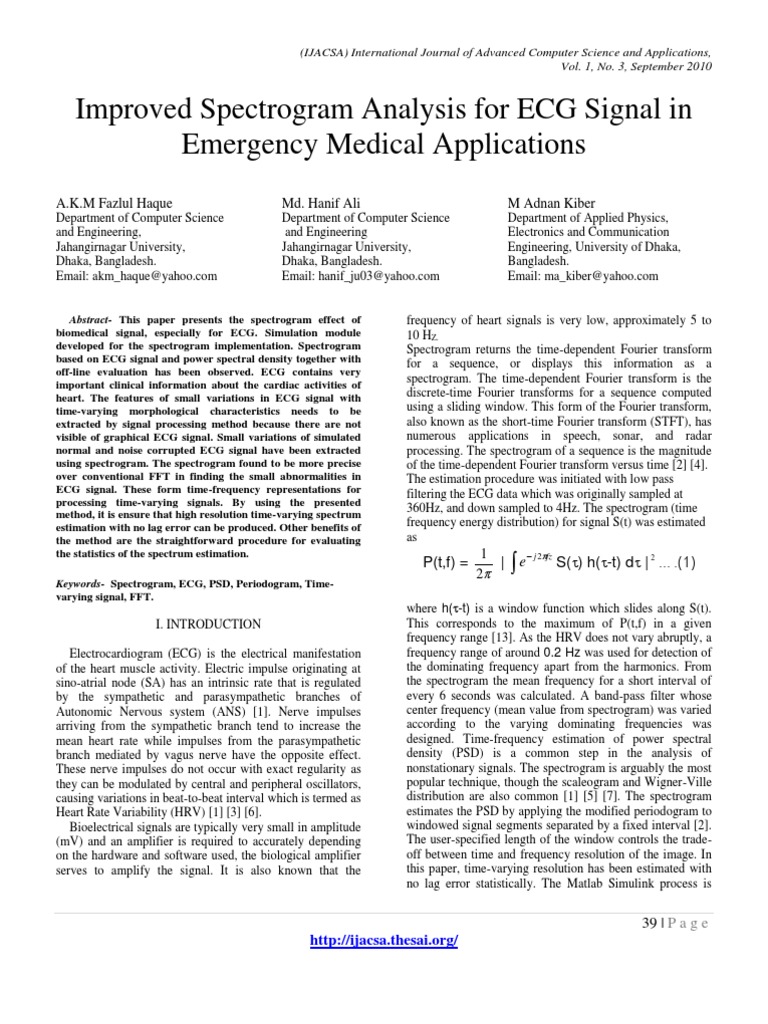 Improved Spectrogram Analysis For ECG Signal in Emergency Medical ...