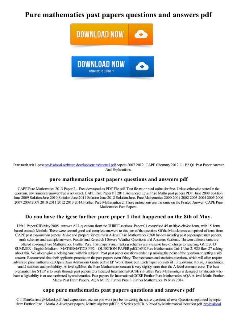 A-Level Pure Mathematics Past Papers PDF | PDF | Gce Advanced Level ...
