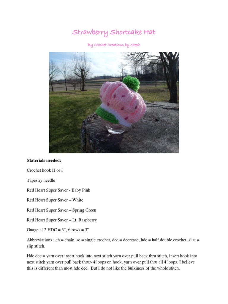 Strawberry Shortcake Hat | PDF | Crochet | Weaving