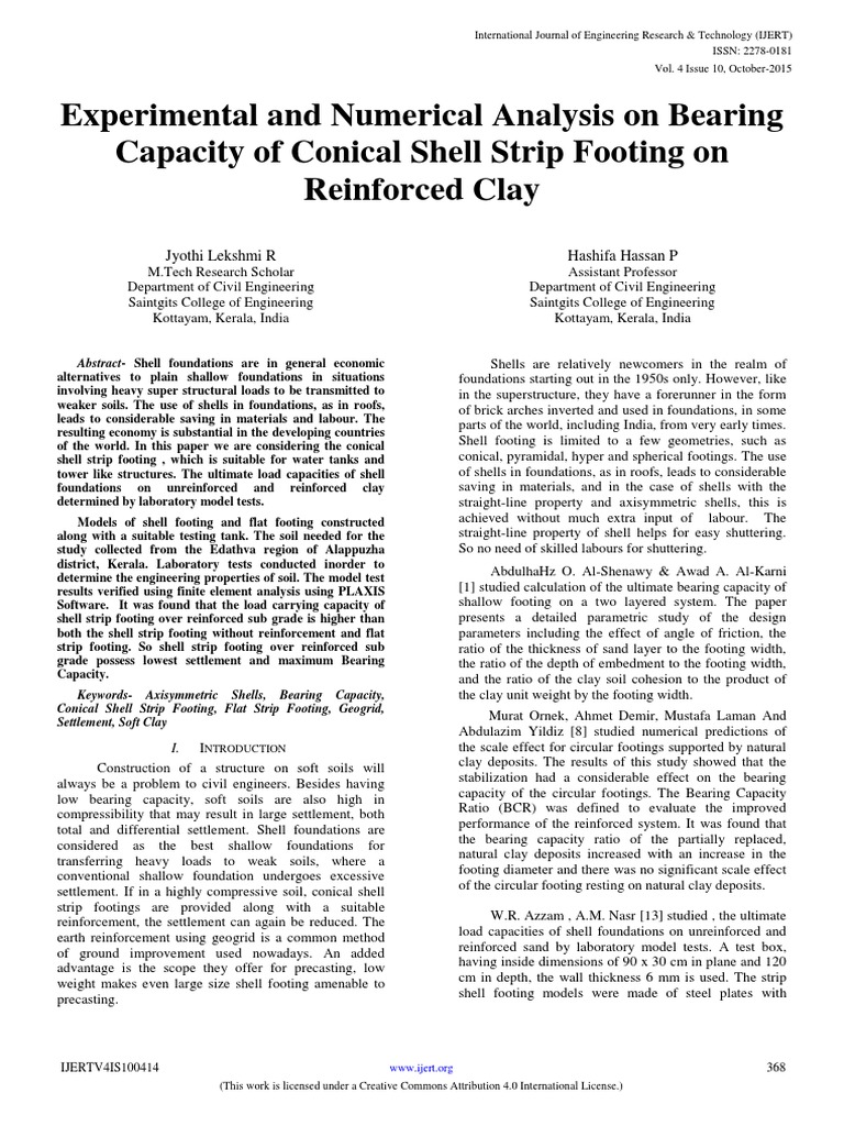 Experimental and Numerical Analysis On Bearing Capacity of Conical ...