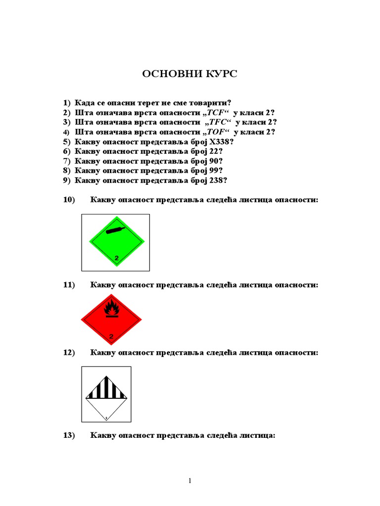 Katalog Ispitnih Pitanja - Osnovna Obuka ADR PDF | PDF