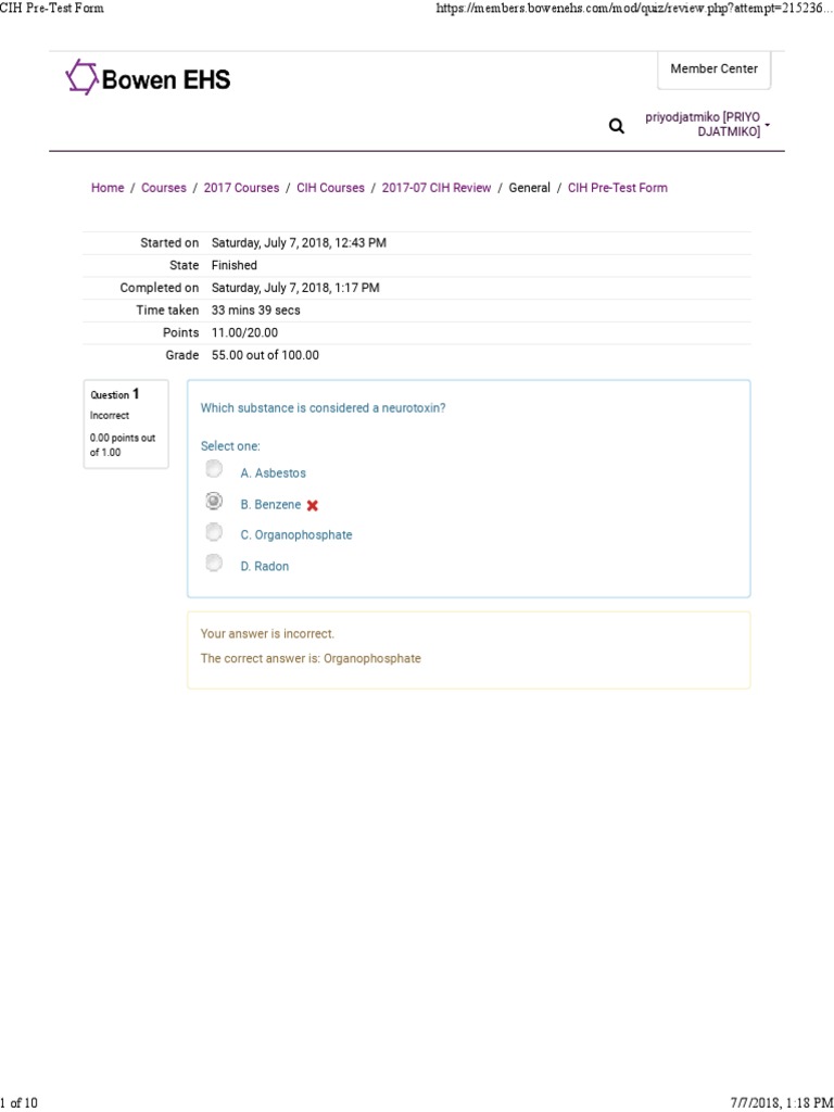 CIH Pre-Test Form | Download Free PDF | Occupational Hygiene ...