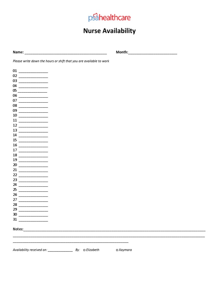 Nurse Shift Availability Form | PDF