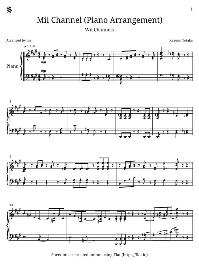 Mii Channel Piano Arrangement Sheet Music | PDF