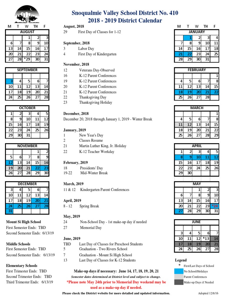 School Year Calendar 2018-2019 | PDF | Academic Term | Holidays