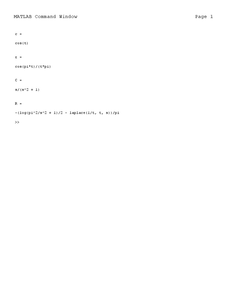 MATLAB Command Window Page 1 Key Functions | PDF