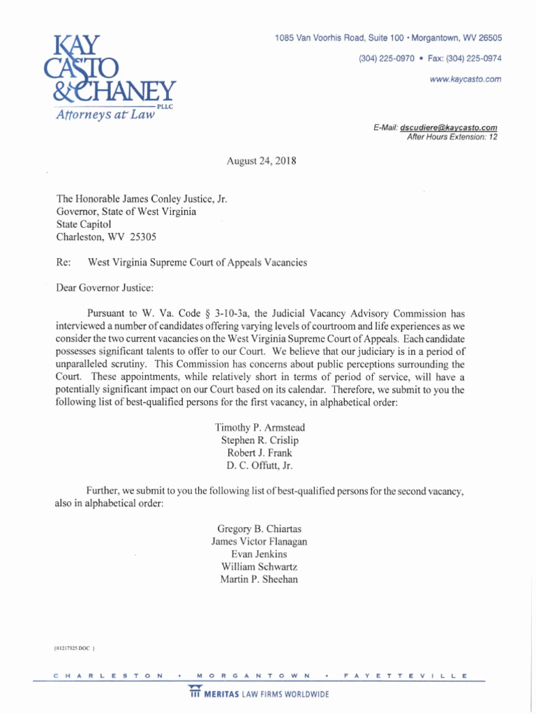 Letter to Governor - WV Supreme Court Recommendations | Supreme Court ...