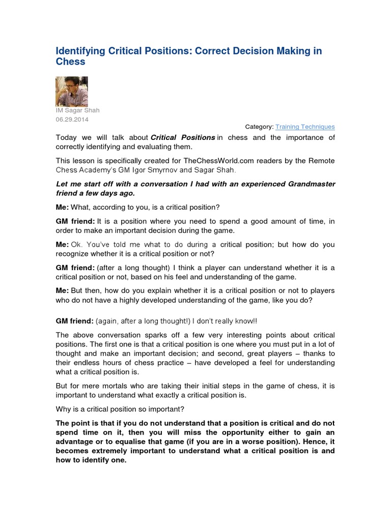 Identifying Critical Positions | PDF | Chess | Competitive Games