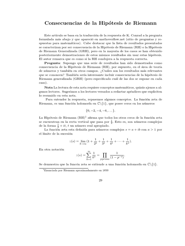 Consecuencias de La Hipotesis de Riemann | PDF | Número primo ...