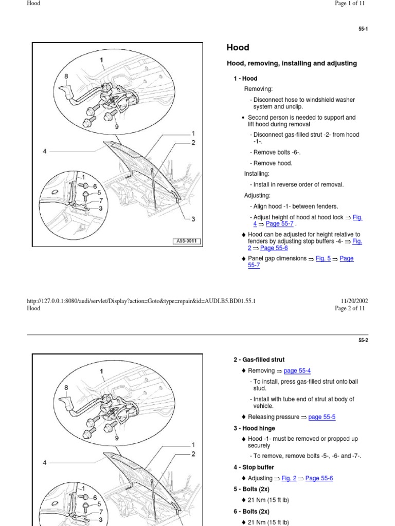 Hood, Removing, Installing and Adjusting | PDF | Automobiles ...