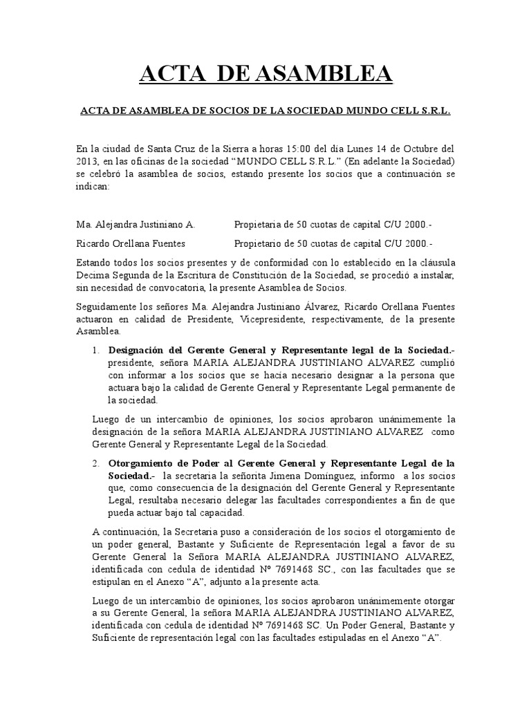 Acta de Asamblea de Socios | PDF | Gobierno