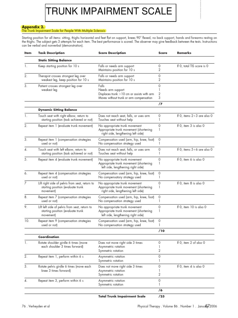 Trunk Impairments Scale PDF | PDF | Hip | Elbow