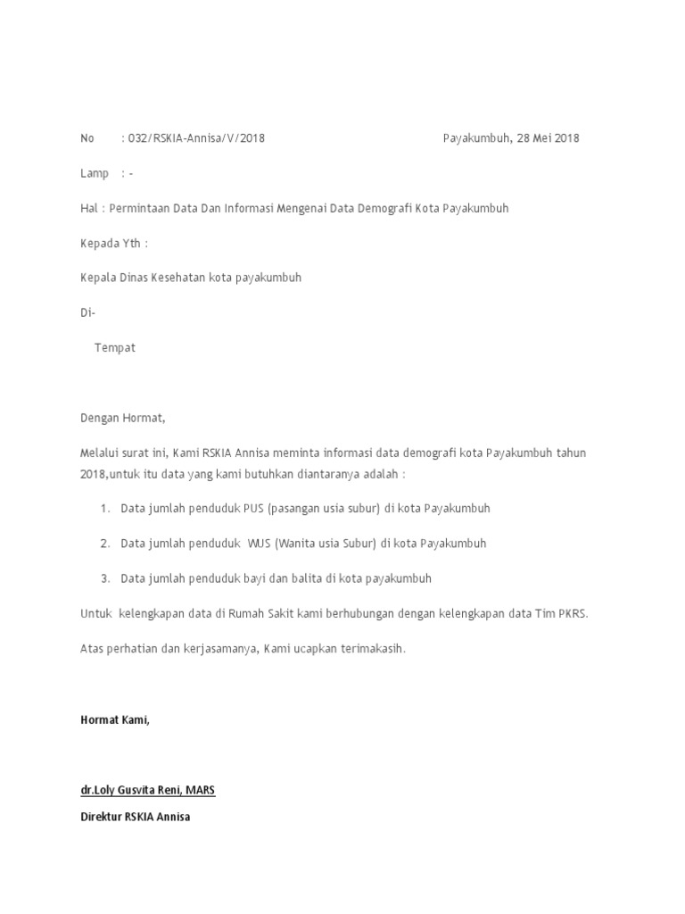 Contoh Surat Permintaan Data Ke Dinkes | PDF
