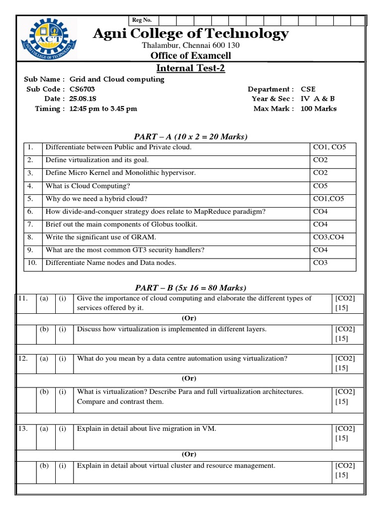 CS6703 GCC Internal2 Questionpaper PDF | PDF | Virtualization | Cloud Computing