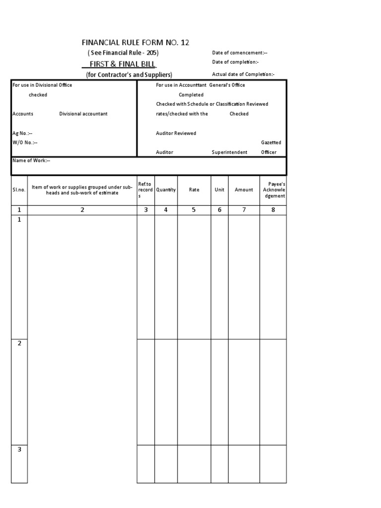 1st Final Bill Form Pdf