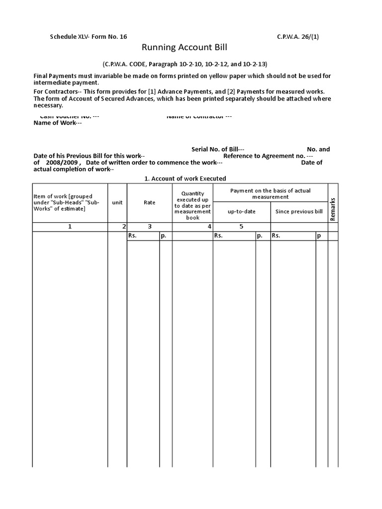 Running AccountBill Form-97 | PDF | Cheque | Payments