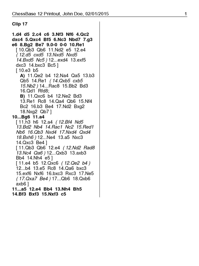 Chessbase 12 Printout, John Doe, 02/01/2015 1 | PDF