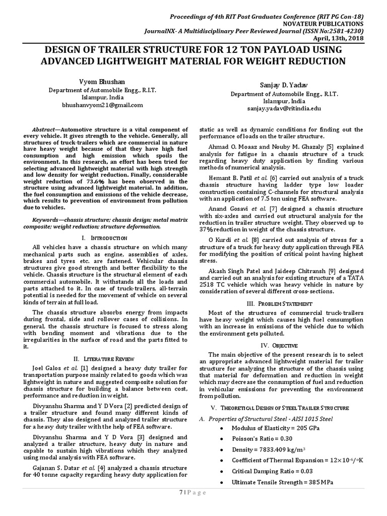 JournalNX-Design of Trailer Structure | PDF | Strength Of Materials | Truck