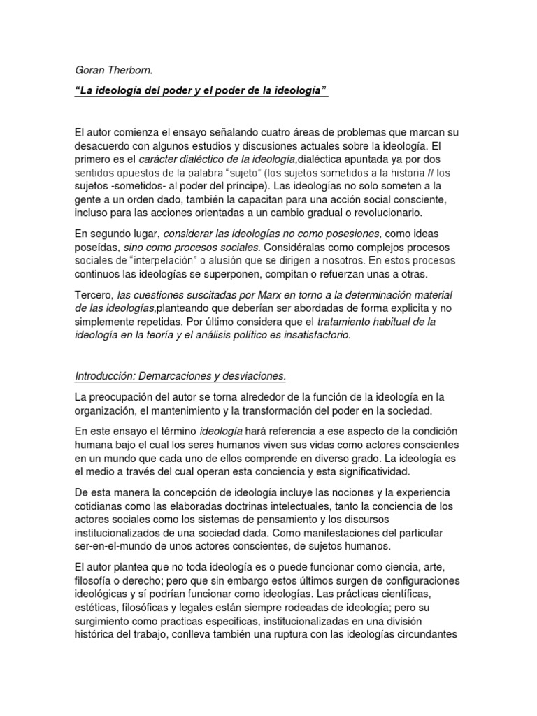 Goran Therborn | PDF | Ideologías | Poder (social y político)